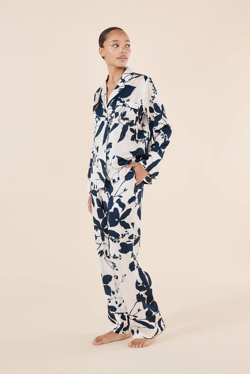 Ivy Silky Satin PJ Set Navy – shanslingerie