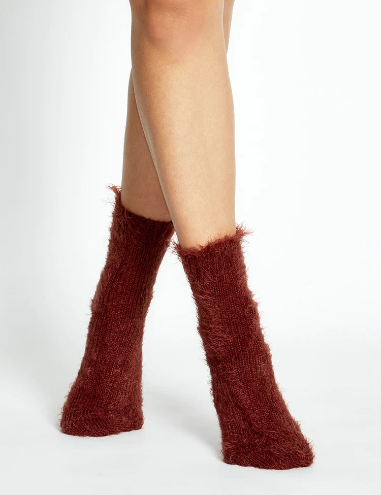 lev Furry Plush Socks Rust – shanslingerie